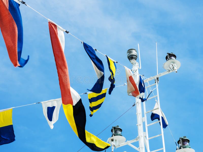 Multi Colored Flags Mast of the Ship. Flag Decoration Stock Photo ...