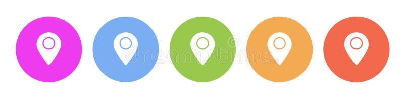 Multi Colored Flat Icons on Round Backgrounds. Location, Pin Multicolor ...