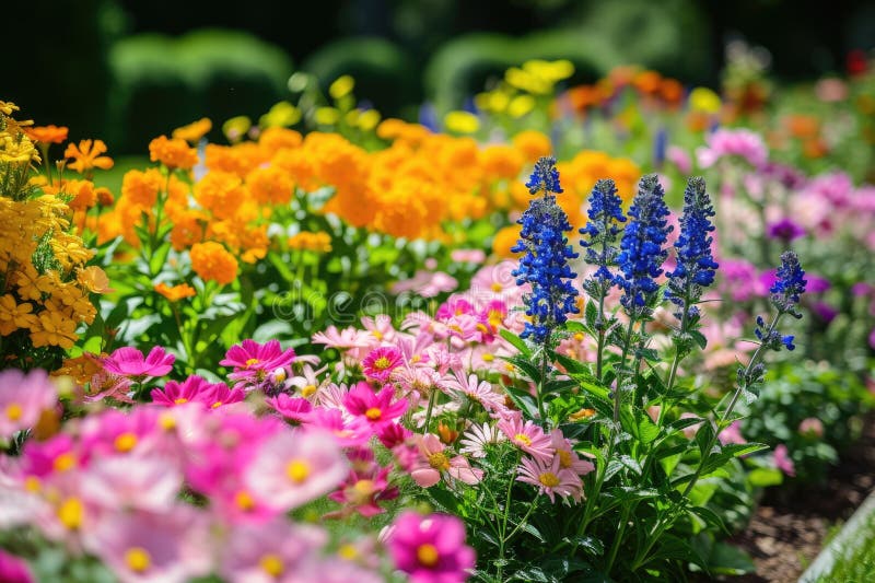 Multi-colored Flower Bed in the Park. Outdoor Summer Gardening Stock ...
