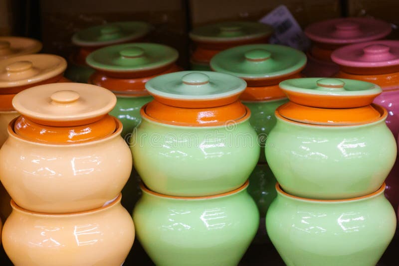 Colored clay pots stock photo. Image of retro, painted - 138702202