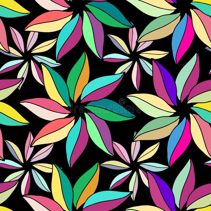 Multi-colored Flowers with Leaves Stock Vector - Illustration of ...