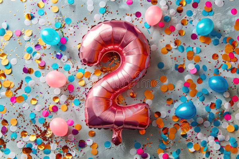 Multi-colored Foil Balloons in the Shape of Number 2 on a White ...