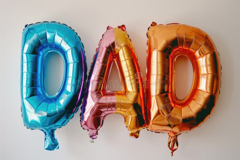 Multi-colored Foil Balloons in the Shape of the Word DAD on a White ...