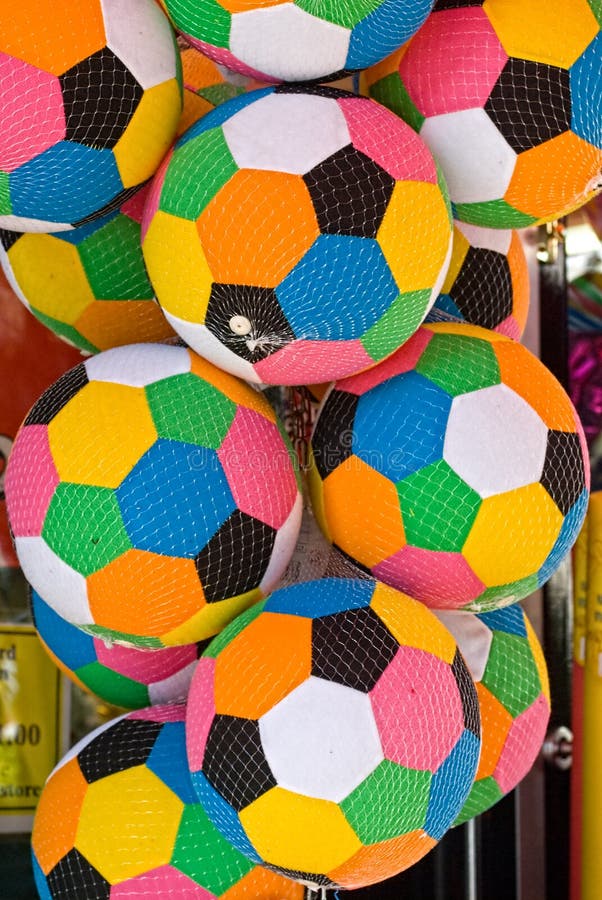 Many Footballs Soccer Balls Different Sizes Beach Sand Stock Image ...