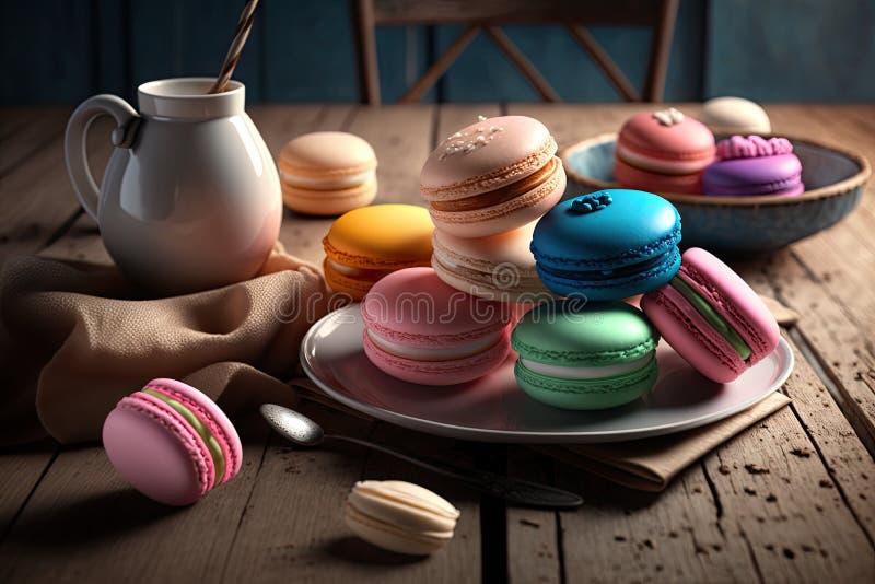 Multi Colored French Macarons on a Plate, Tea Party with Sweets ...