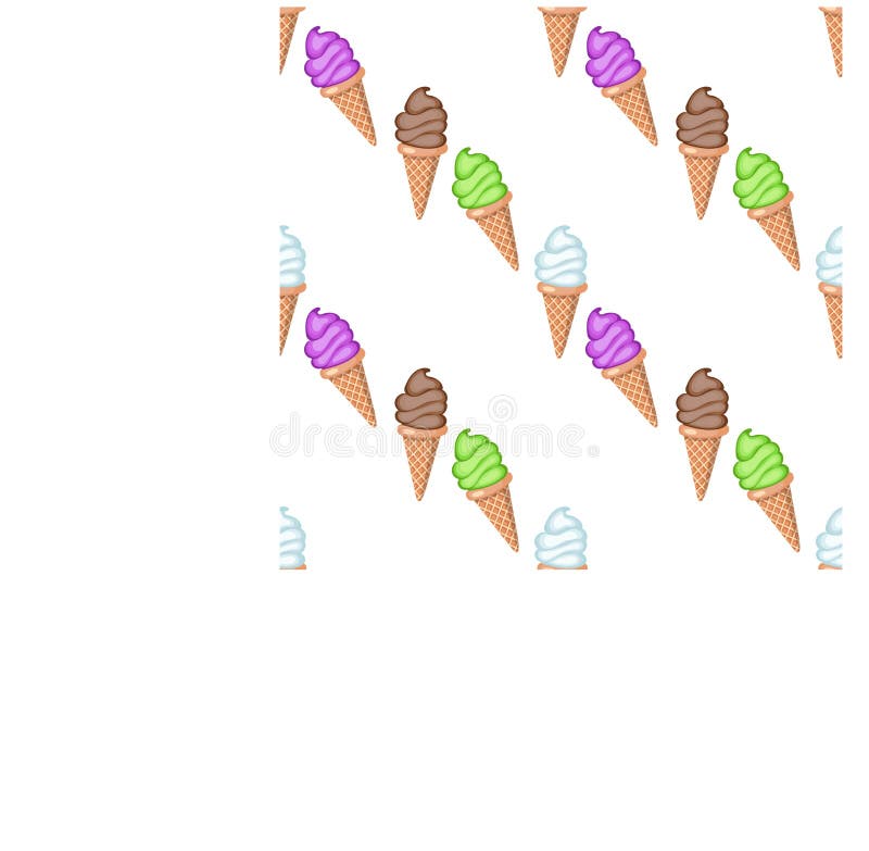 Multi Colored Fruit Ice Cream In Waffle Cones Seamless Pattern Stock