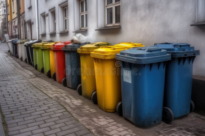Multi-colored Garbage Containers on the City Street, Recycling and ...