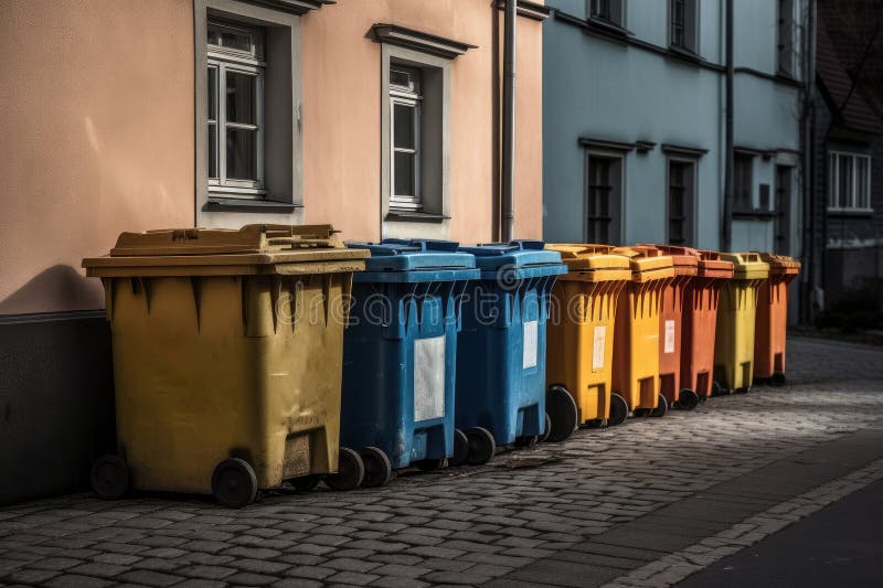 Multi-colored Garbage Containers on the City Street, Recycling and ...
