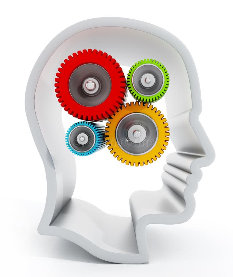 Multi-colored Gears Inside Human Head Silhouette. 3D Illustration Stock ...