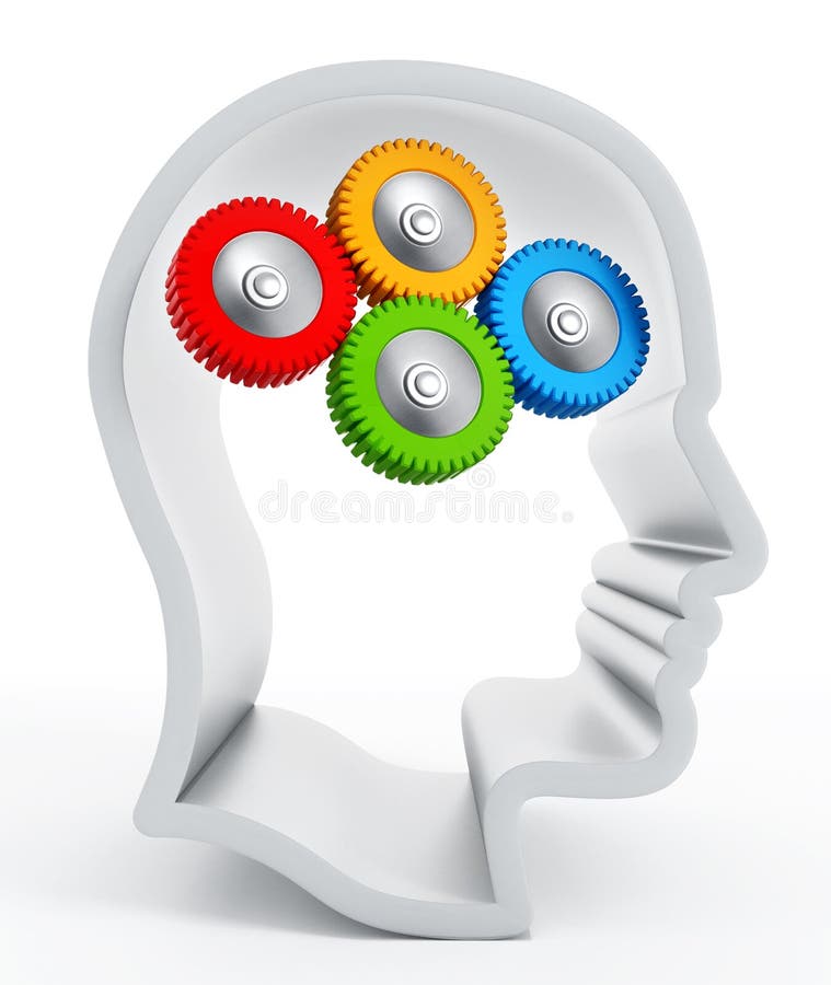 Multi-colored Gears Inside Human Head Silhouette. 3D Illustration Stock ...