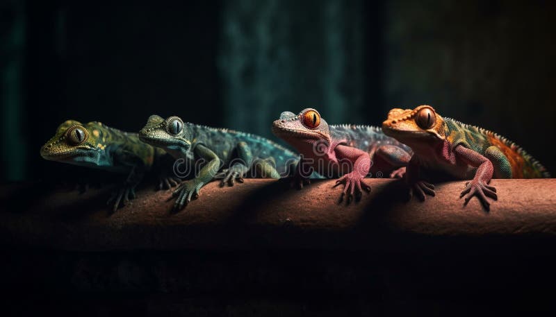 Multi Colored Gecko on Branch in Tropical Rainforest Generated by AI ...