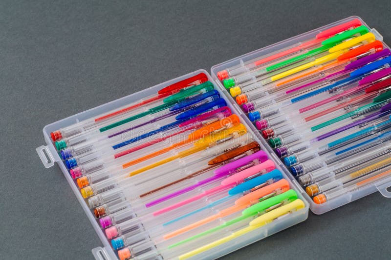 Multi-colored gel pens. stock photo. Image of write - 269749010