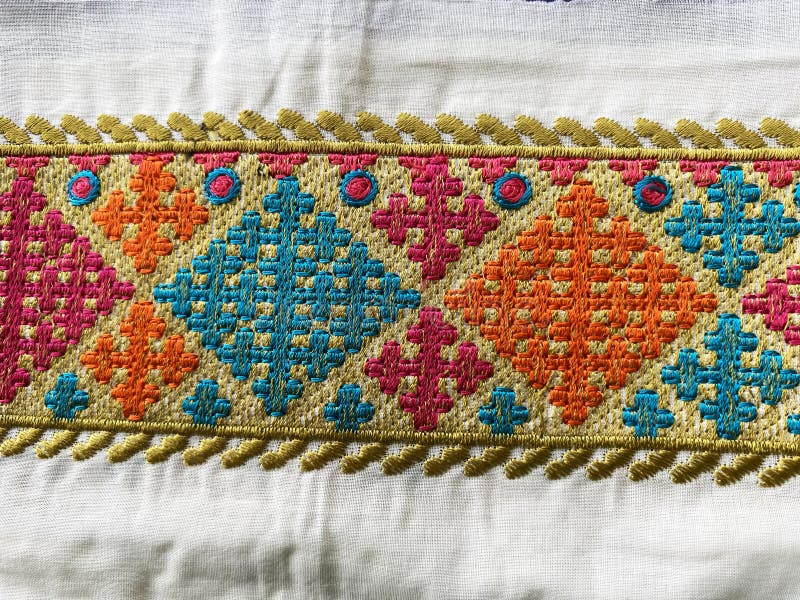 Multi Colored Geometric Thread Embroidered Border Stock Image - Image ...