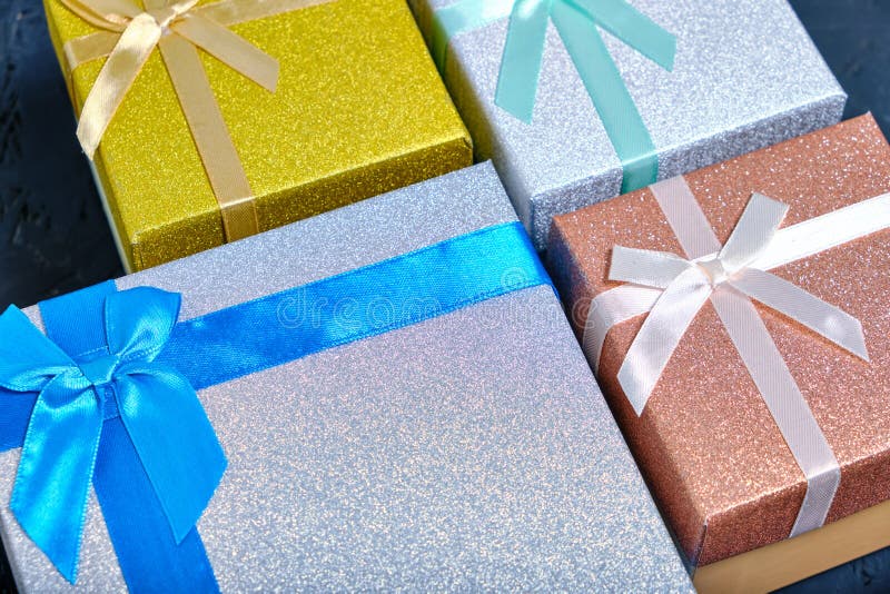 Multi Colored Gift Boxes with Bows Different Colors Stock Photo - Image ...