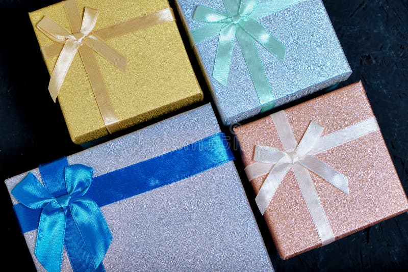 Multi Colored Gift Boxes with Bows Different Colors Stock Photo - Image ...