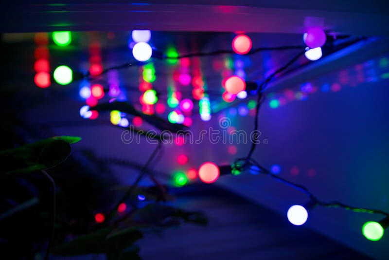 Multi-colored Glare from Garlands in the Dark Stock Photo - Image of ...