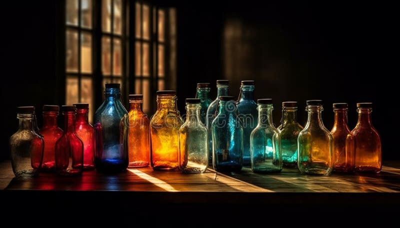 Multi Colored Glass Bottles Filled with Liquid Refreshment Generative ...