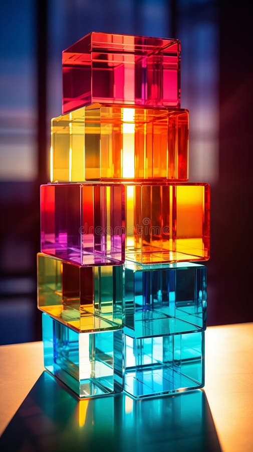Multi-colored Glass Cubes in the Rays of the Sun Stock Illustration ...