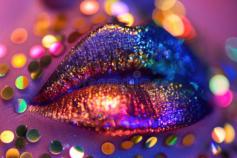 Multi-colored Glitter Lips, a Rainbow of Sparkling Hues Blending ...
