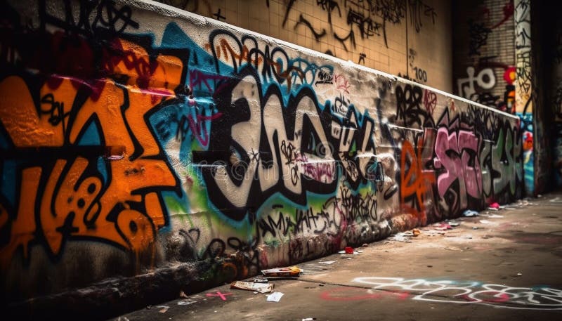 Multi Colored Graffiti Mural on Old Abandoned Building Exterior in ...