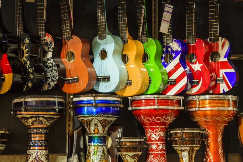 Multi-colored Guitar and Drums. Stock Photo - Image of djembe, concert ...