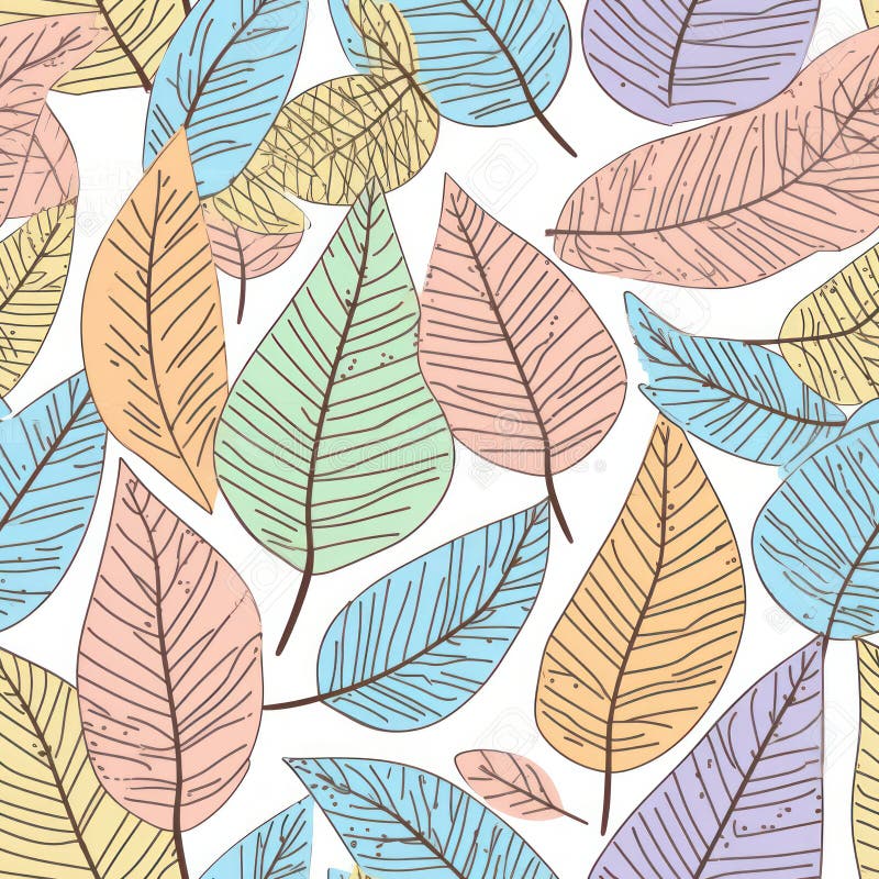 Multi Colored Hand Drawn Doodle Leaves Background Seamless Pattern