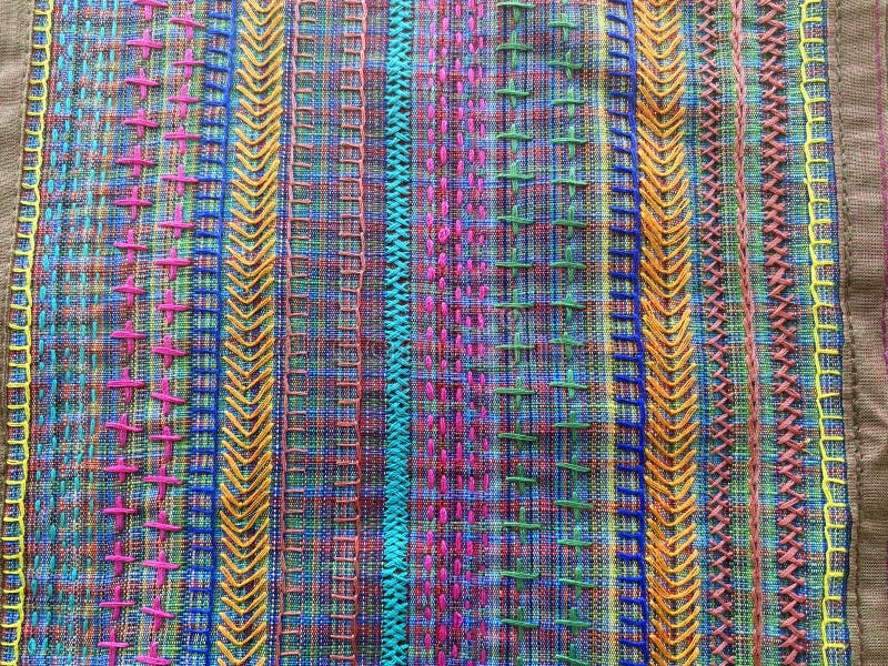 Multi Colored Hand Stitching on Cotton Organic Woven Fabric Stock Photo ...