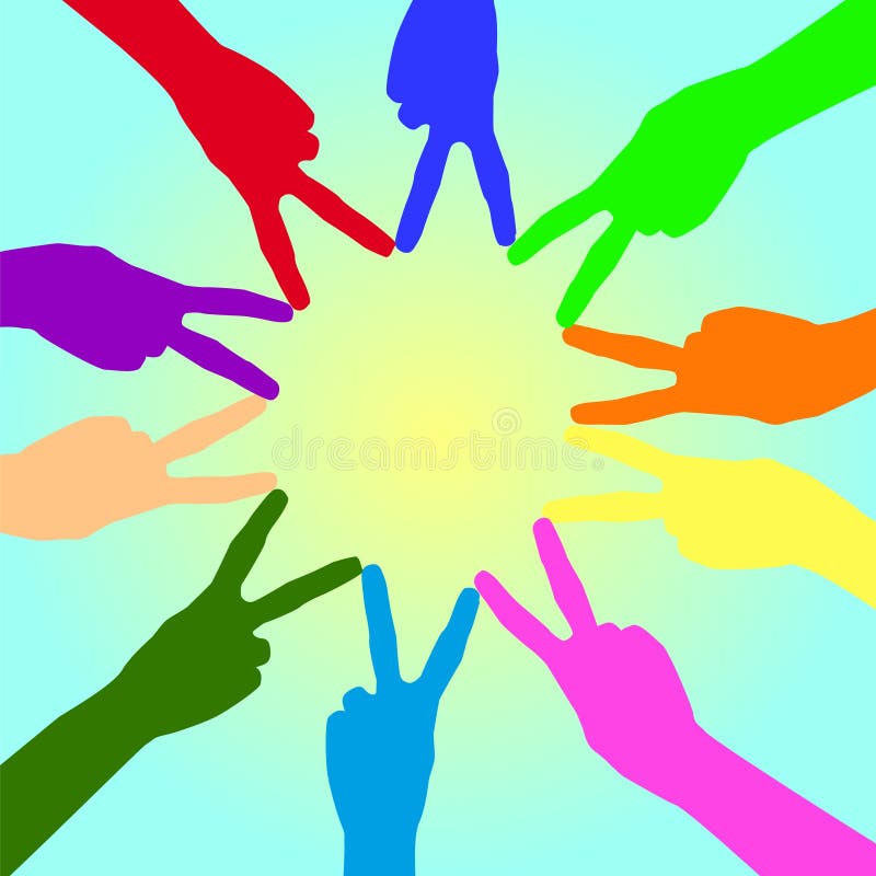 Colored hands in a circle stock vector. Illustration of cooperation ...