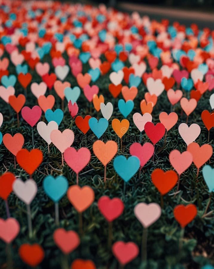 Multi-colored Hearts on a Stick on Green Grass Stock Illustration ...
