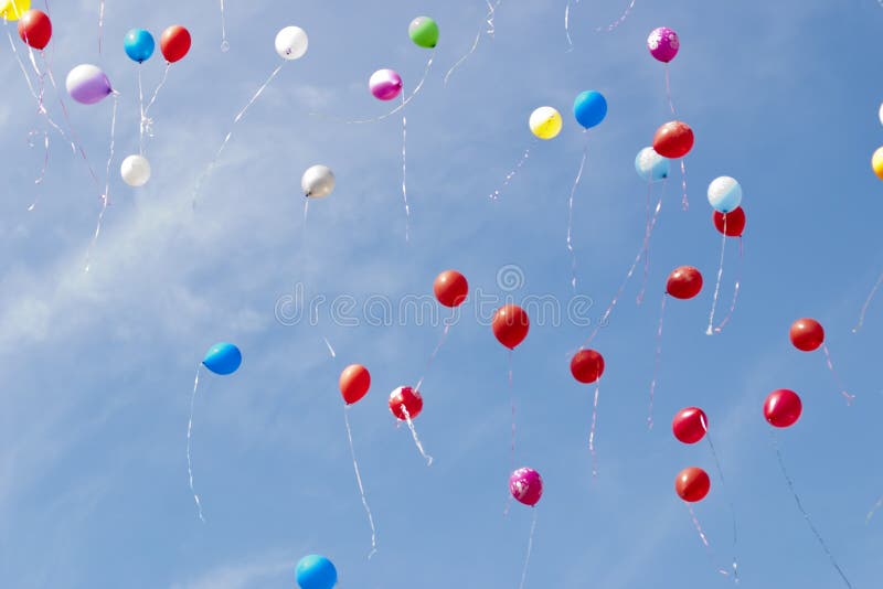 Helium Balloons Fly in the Sky Stock Image - Image of birthday ...