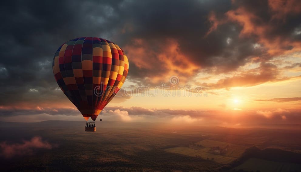 Multi Colored Hot Air Balloon Flying High Up in the Sky Generated by AI ...