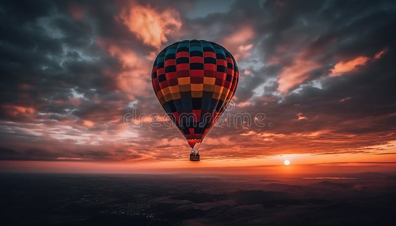 Multi Colored Hot Air Balloon Flying High Up in Vibrant Sky Generated ...