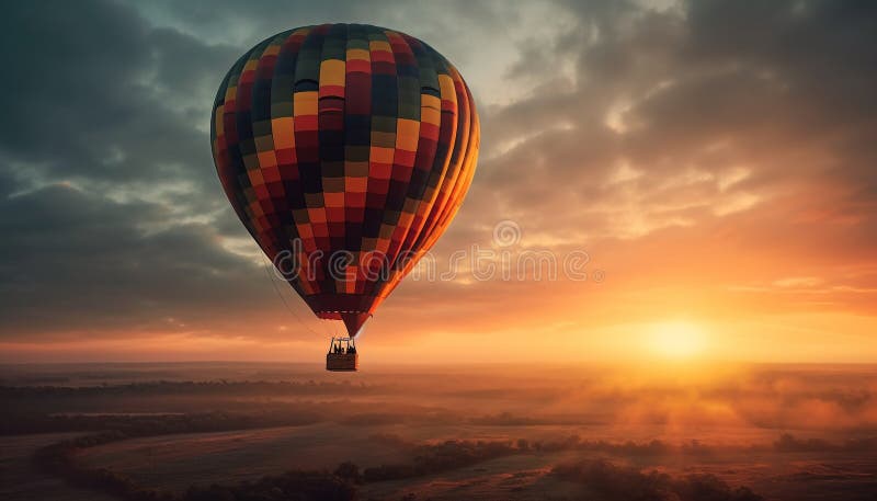 Multi Colored Hot Air Balloon Flying High Up in Vibrant Sky Generated ...
