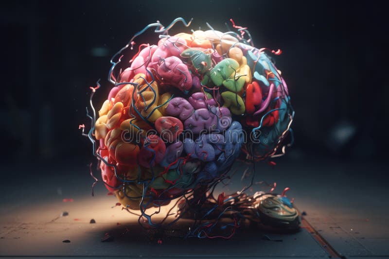 Multi-colored Human Brain from Which Flowers Grow. Mental Activity. Ai ...