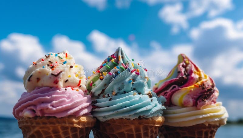 Multi Colored Ice Cream Cone, a Summer Indulgence Generated by AI Stock ...
