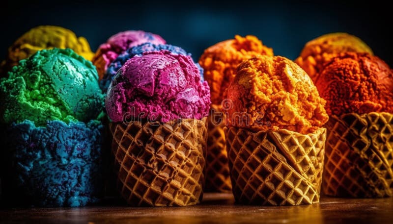 Multi Colored Ice Cream Cones with Gourmet Chocolate and Fruity ...