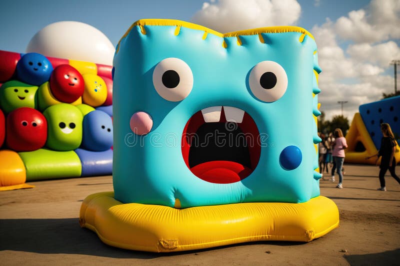 A Multi-colored Inflatable Playground, with Slides and Obstacles for ...