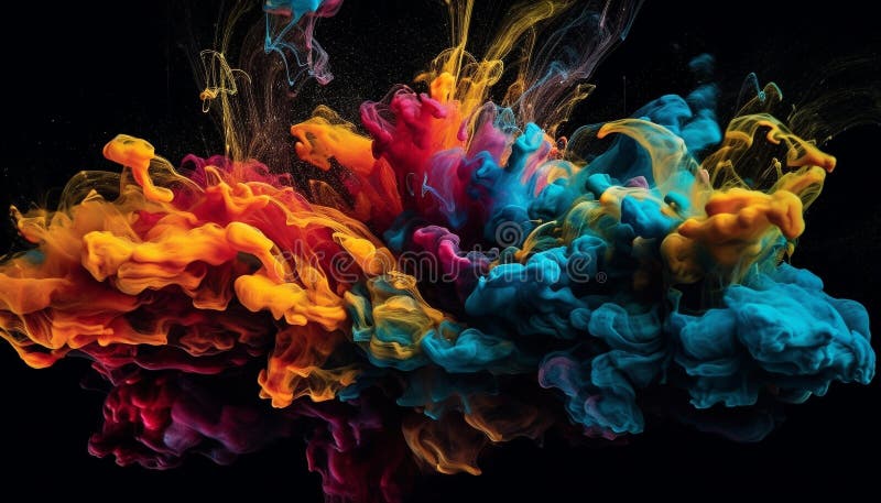 Multi Colored Ink Exploding in Abstract Underwater Chaos Generated by ...