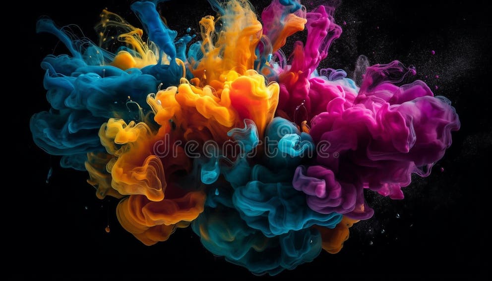 Multi Colored Ink Exploding in Abstract Underwater Motion Generated by ...