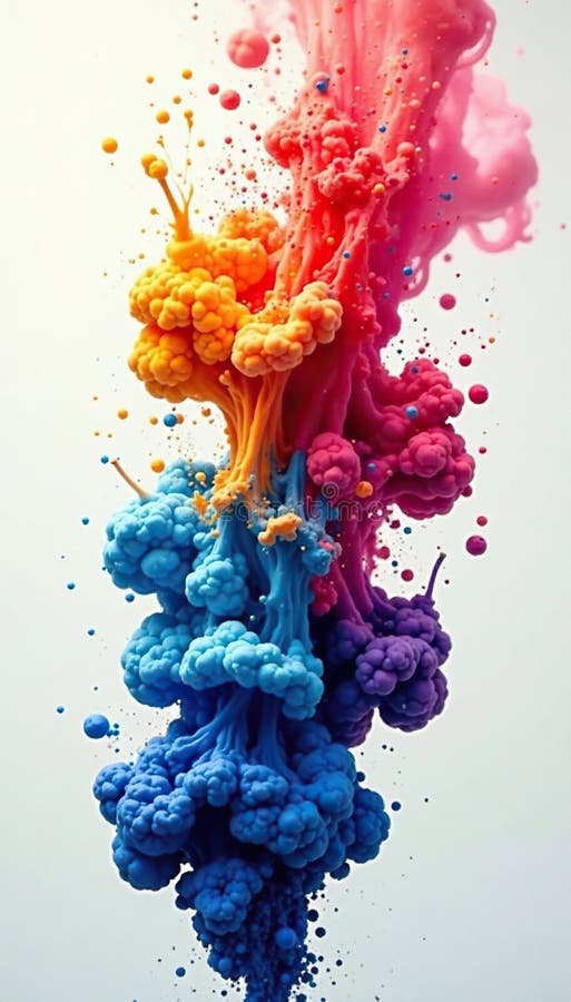 Multi Colored Ink Splash with Neon Effect on White Canvas, Paint ...