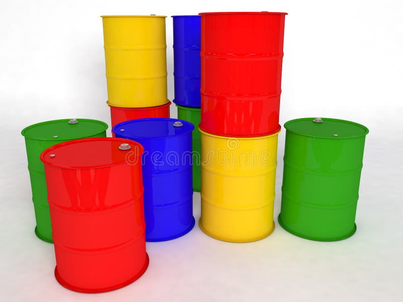 Multi-colored Iron Barrels. 3D Visualization Stock Illustration ...