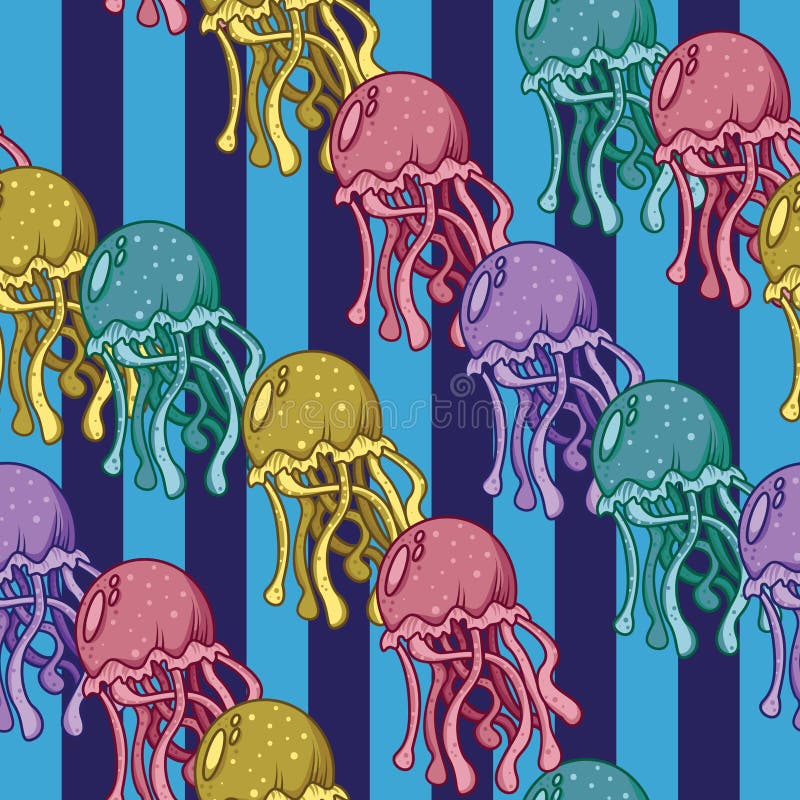 Multi-colored Jellyfish. Pattern with Jellyfish Stock Illustration ...