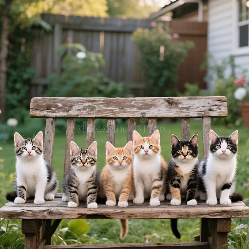 Multi-Colored Kittens Resting Outdoors Stock Illustration ...