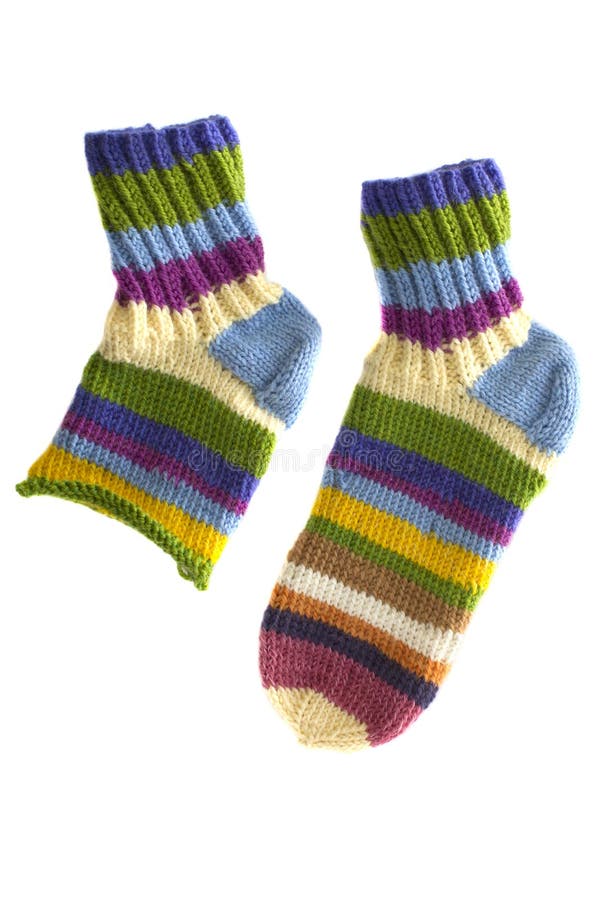 Multi-colored Knitted Socks Isolated on White Stock Image - Image of ...