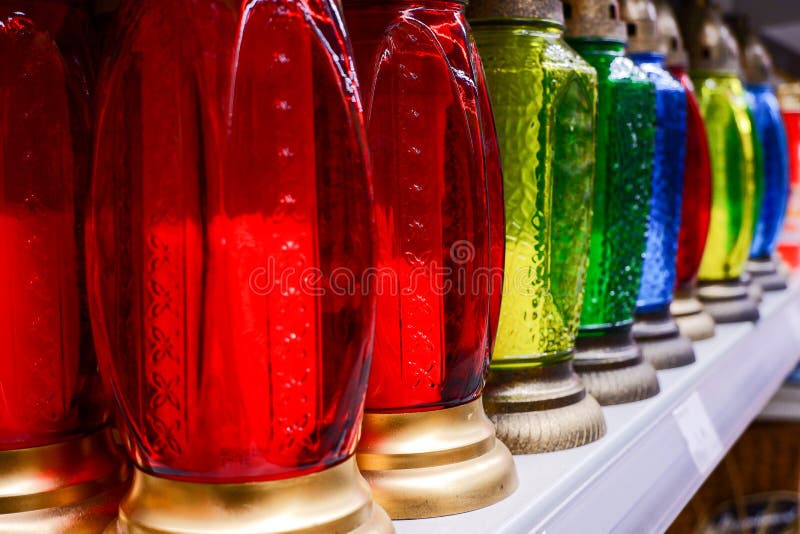 Multi-colored Lamps are on Sale at the Supermarket Counter. Stock Photo ...