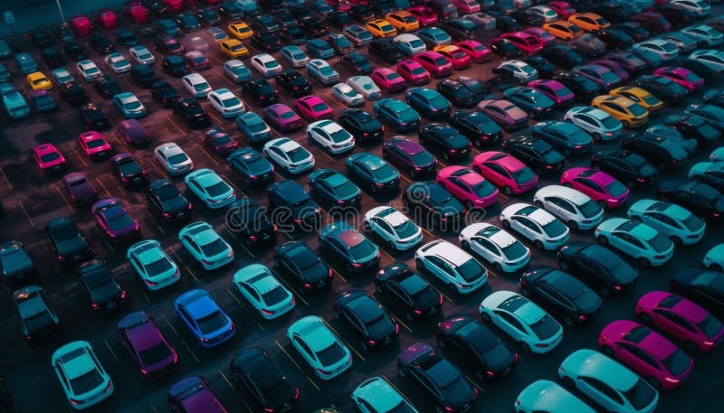 Multi Colored Land Vehicles in a Row, Speeding through City Streets ...