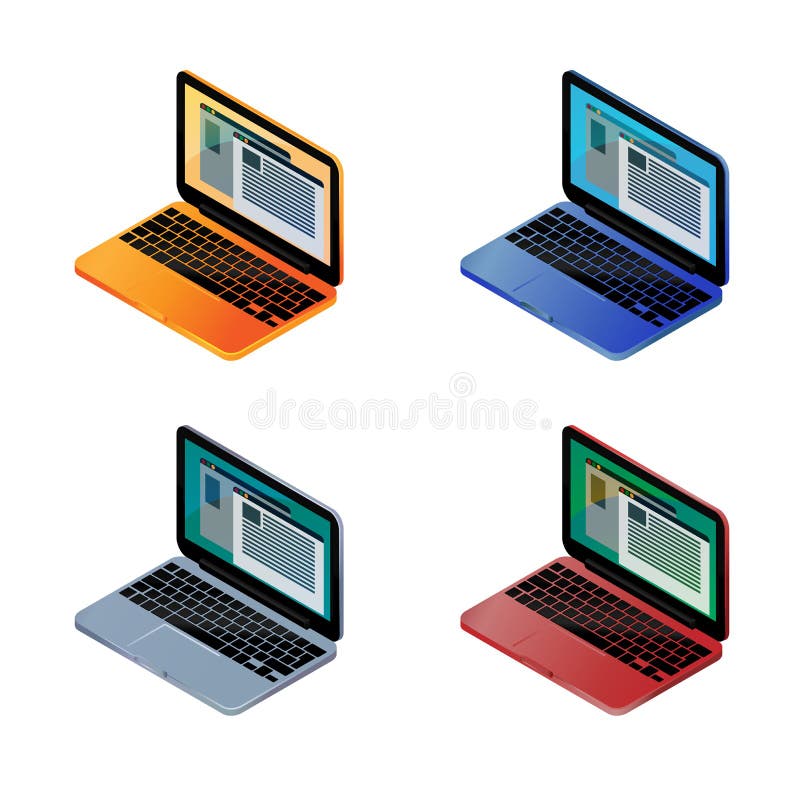 Colored laptops 3d model stock illustration. Illustration of color ...