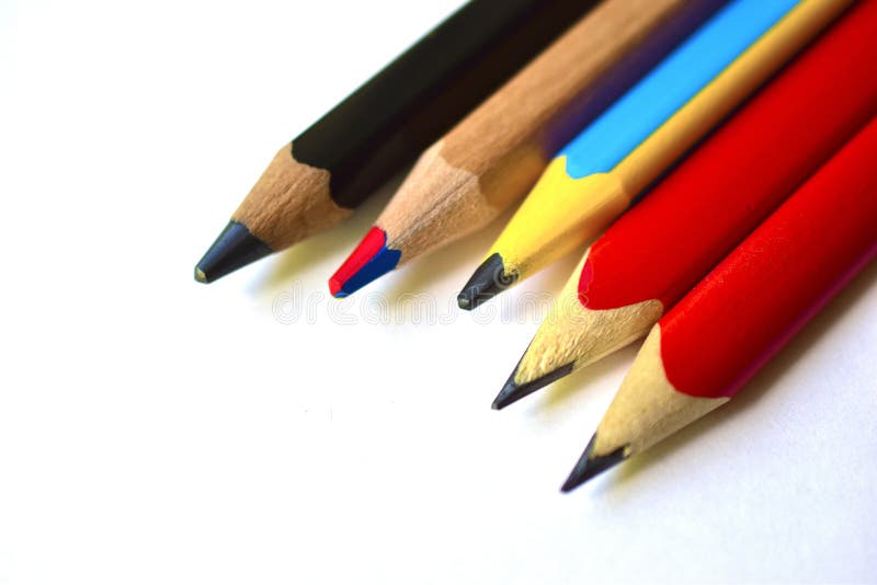 Multi-colored and Large Pencils on a White Background Stock Image ...