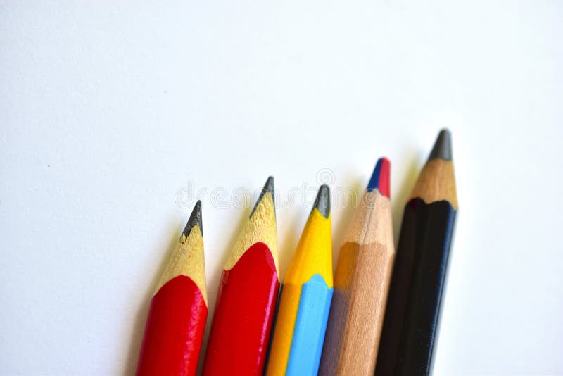 Multi-colored and Large Pencils on a White Background Stock Image ...