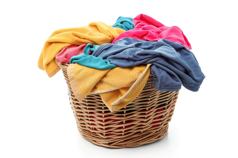 Multi-colored Laundry in a Basket Isolated on a White Background Stock ...